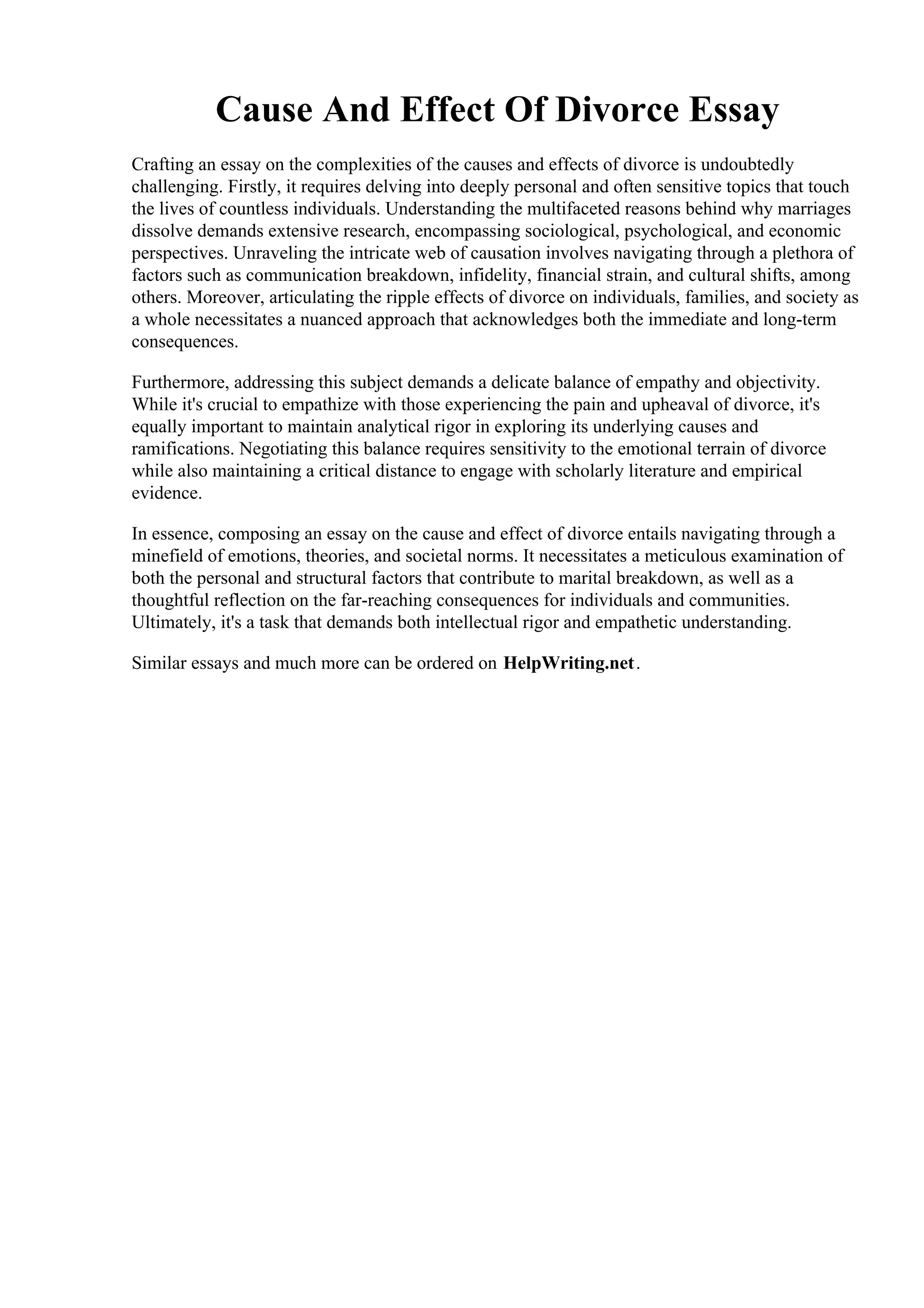 Cause And Effect Of Divorce Essay | PDF