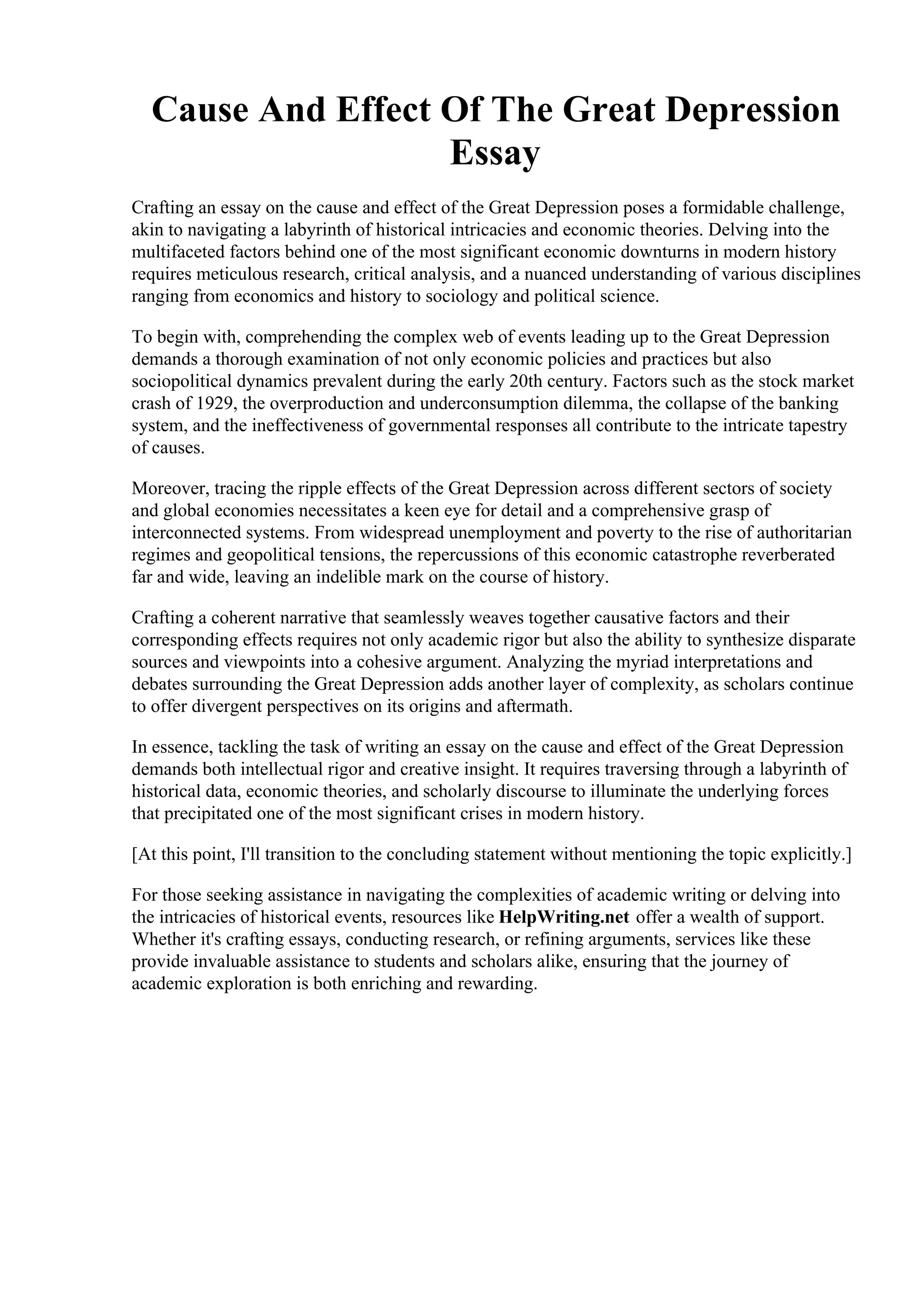 Cause And Effect Of The Great Depression Essay | PDF