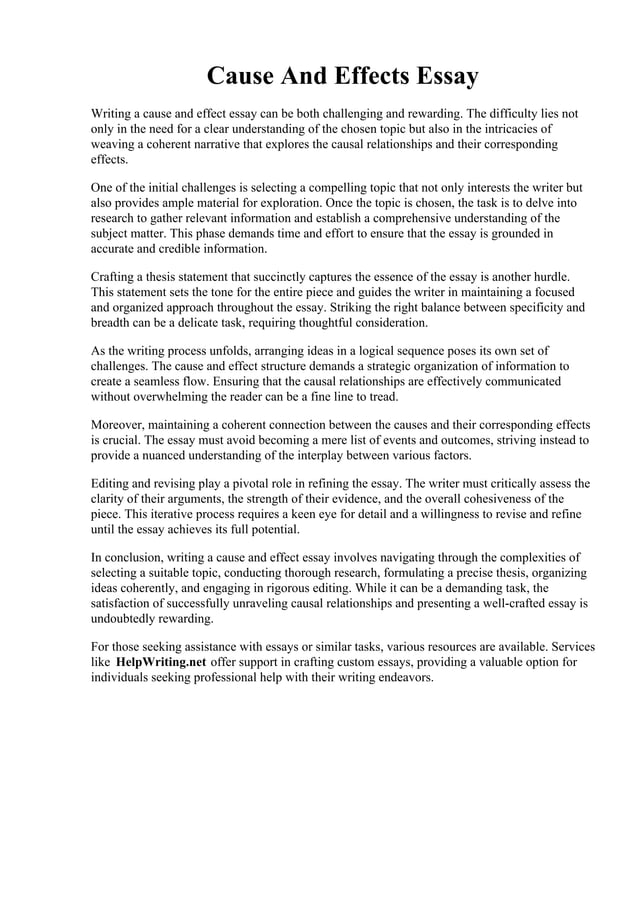Cause And Effects Essay. Short cause and effect essay | PDF