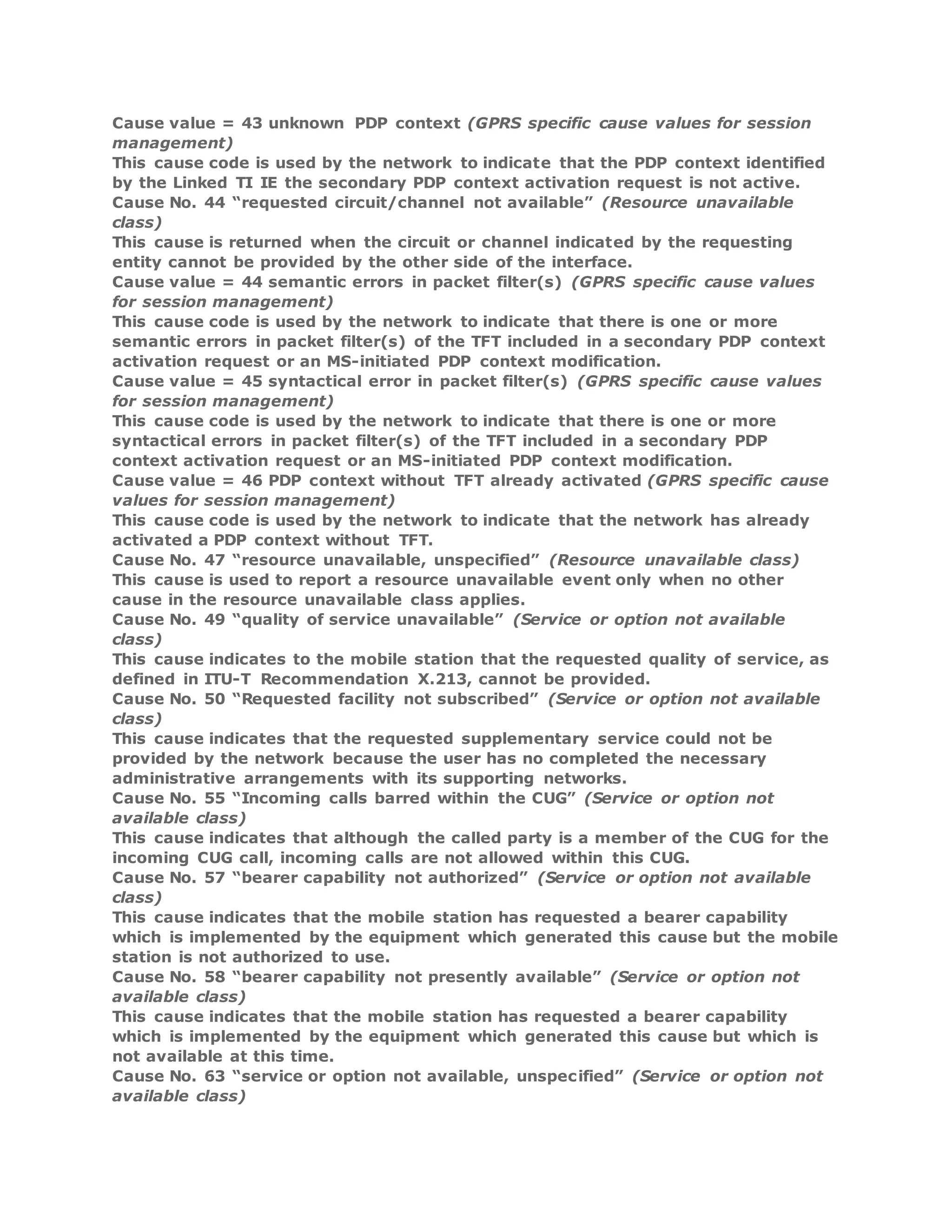 Cause codes from | DOCX