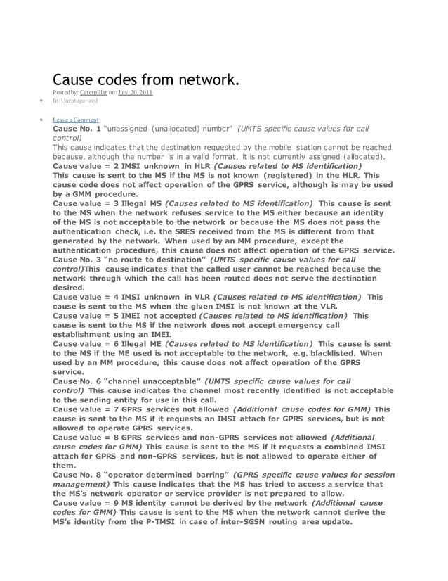 Cause codes from | PDF