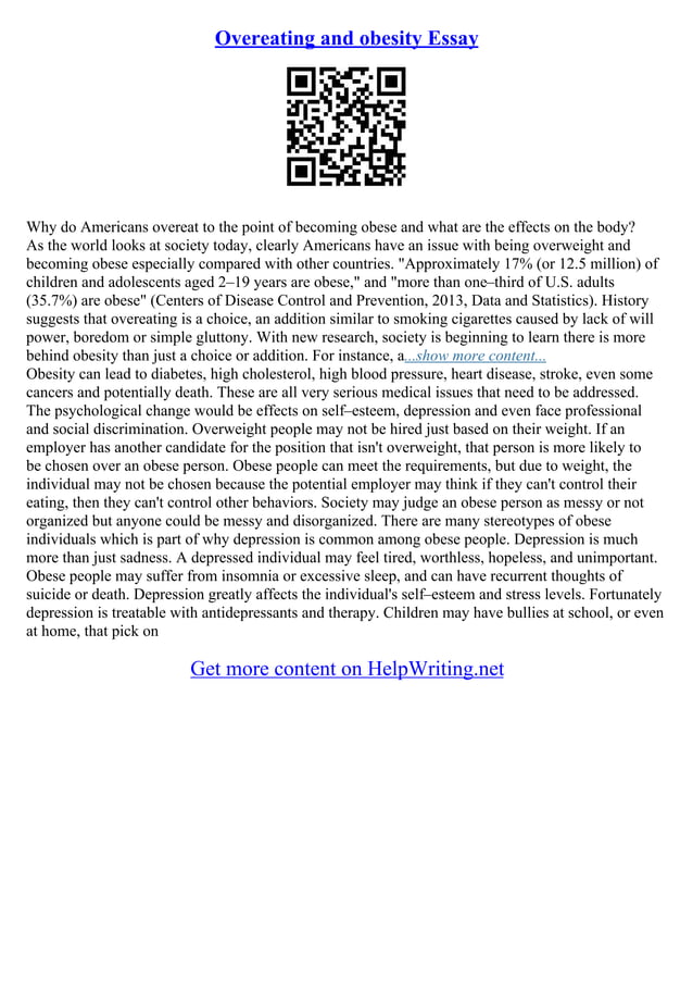 Cause Of Obesity Essay | PDF