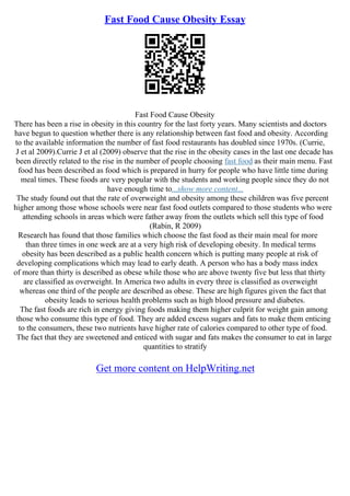 Cause Of Obesity Essay | PDF