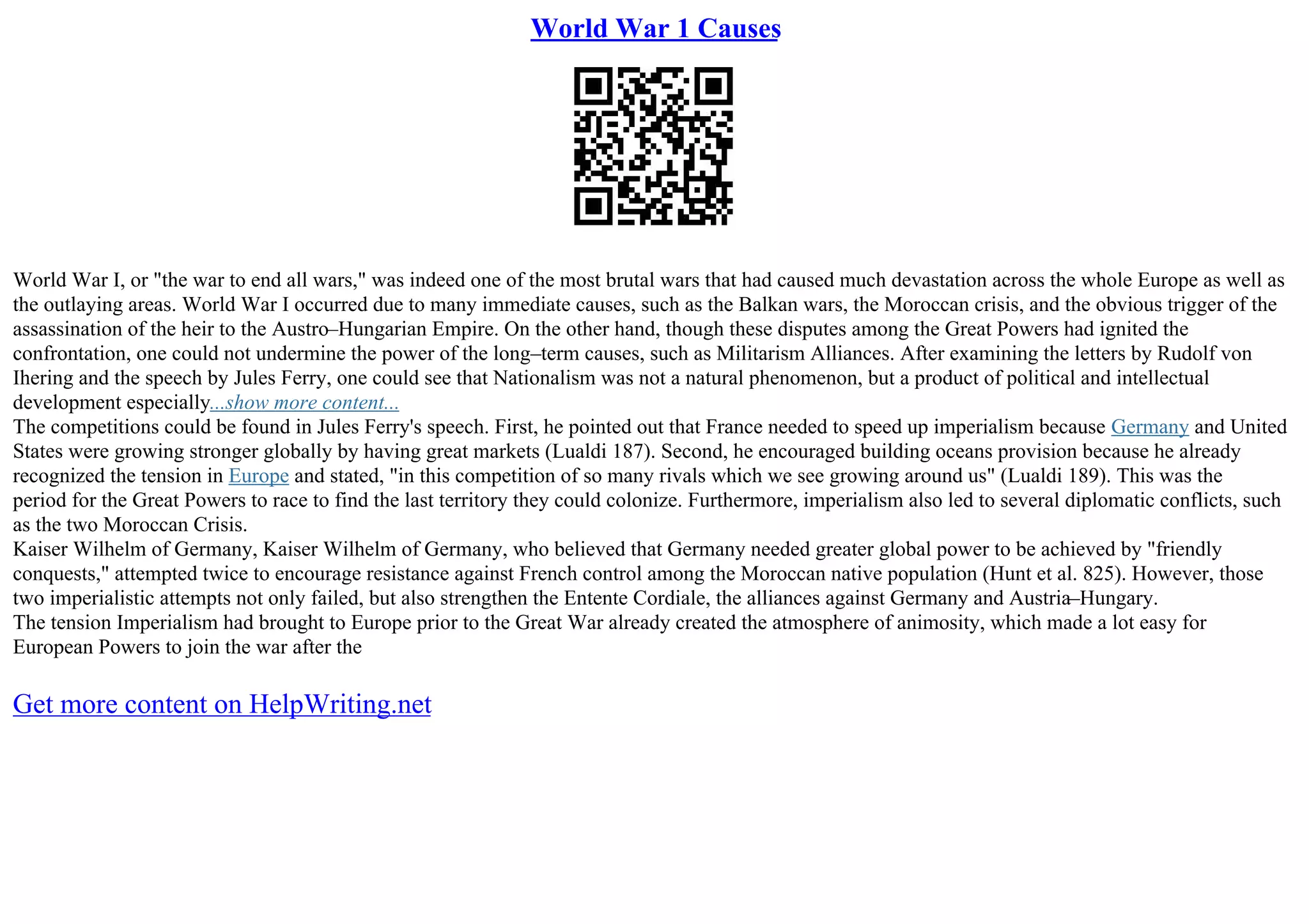 Cause Of World War 1 Essay | PDF