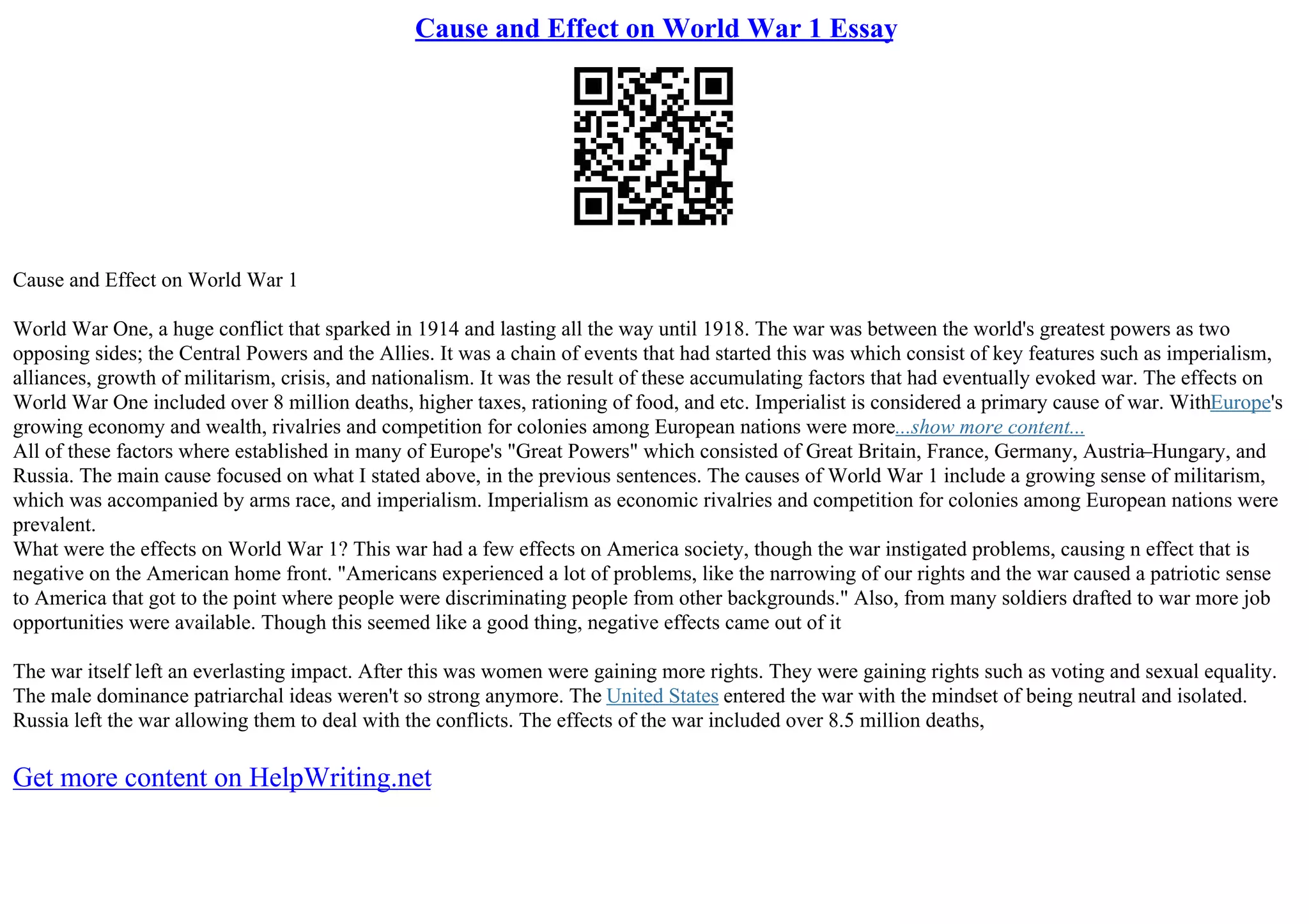 Cause Of World War 1 Essay | PDF