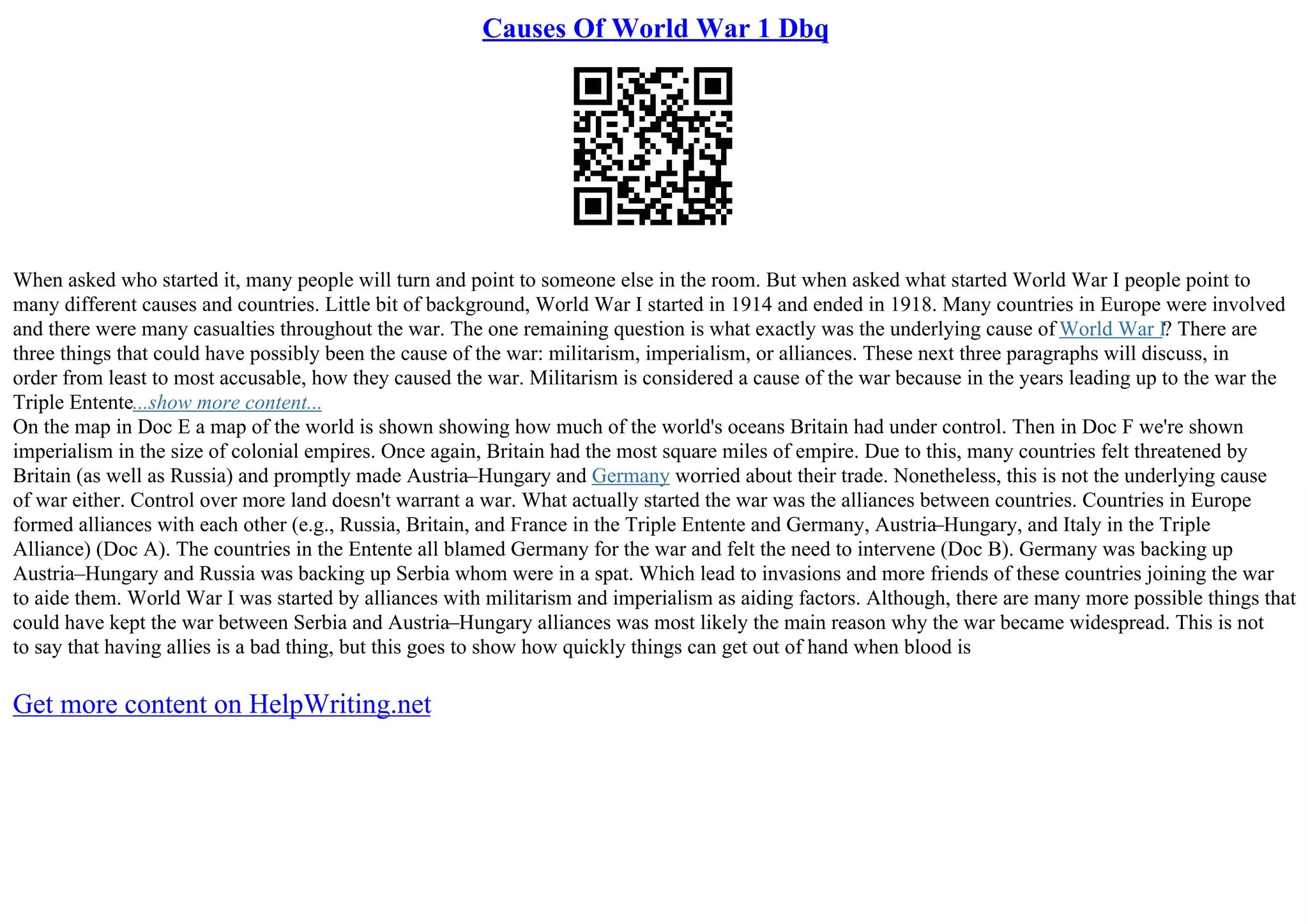 Cause Of World War 1 Essay | PDF