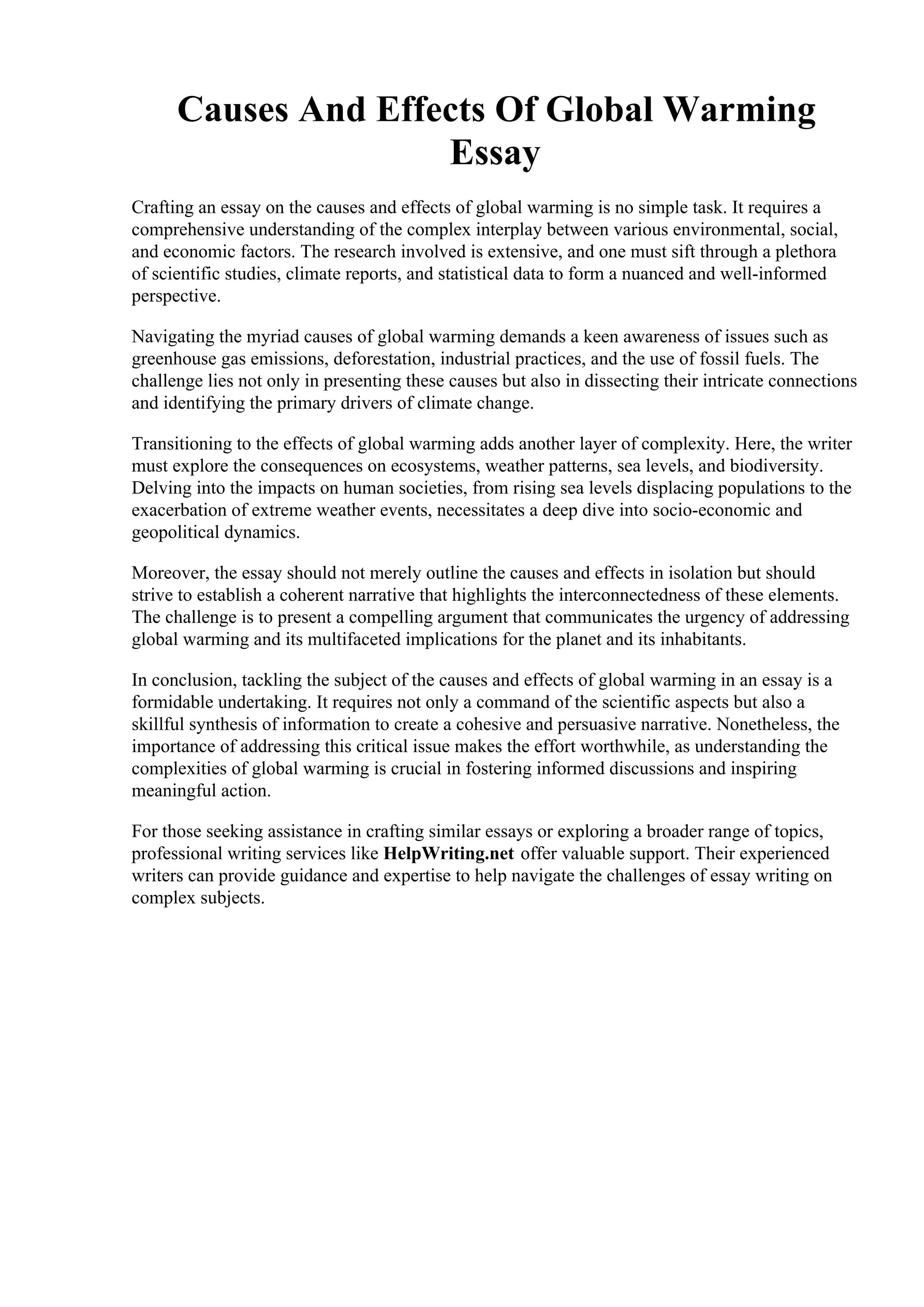 Causes And Effects Of Global Warming Essay | PDF