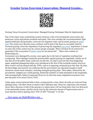 Causes And Effects Of Overgrazing | PDF