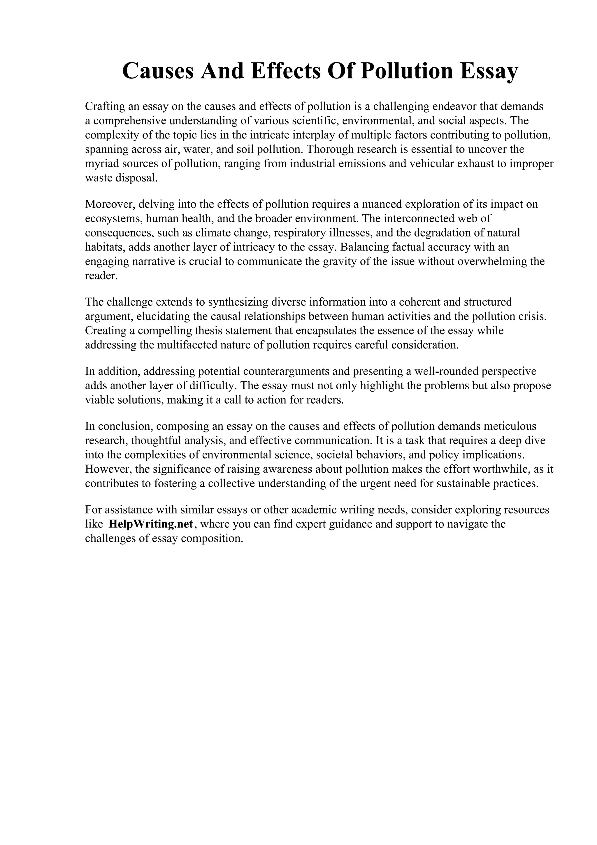 Causes And Effects Of Pollution Essay | PDF