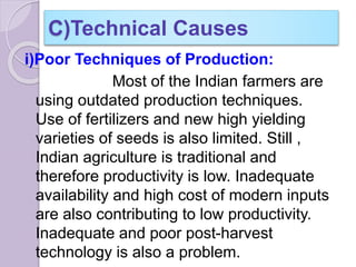 Causes for low productivity in Agriculture and Measures to Improve | PPTX