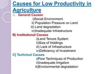 Causes for low productivity in Agriculture and Measures to Improve | PPTX
