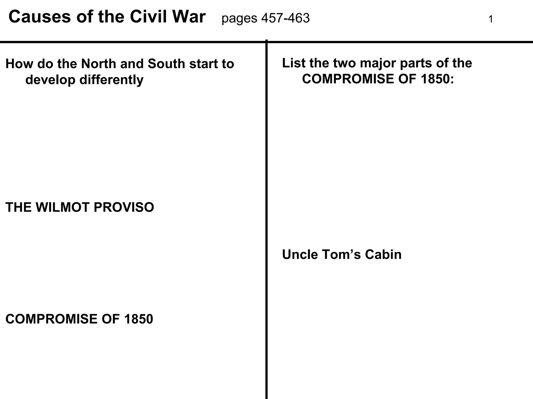 Causes of the Civil War power point worksheet | PPT | Crime & Harmful ...