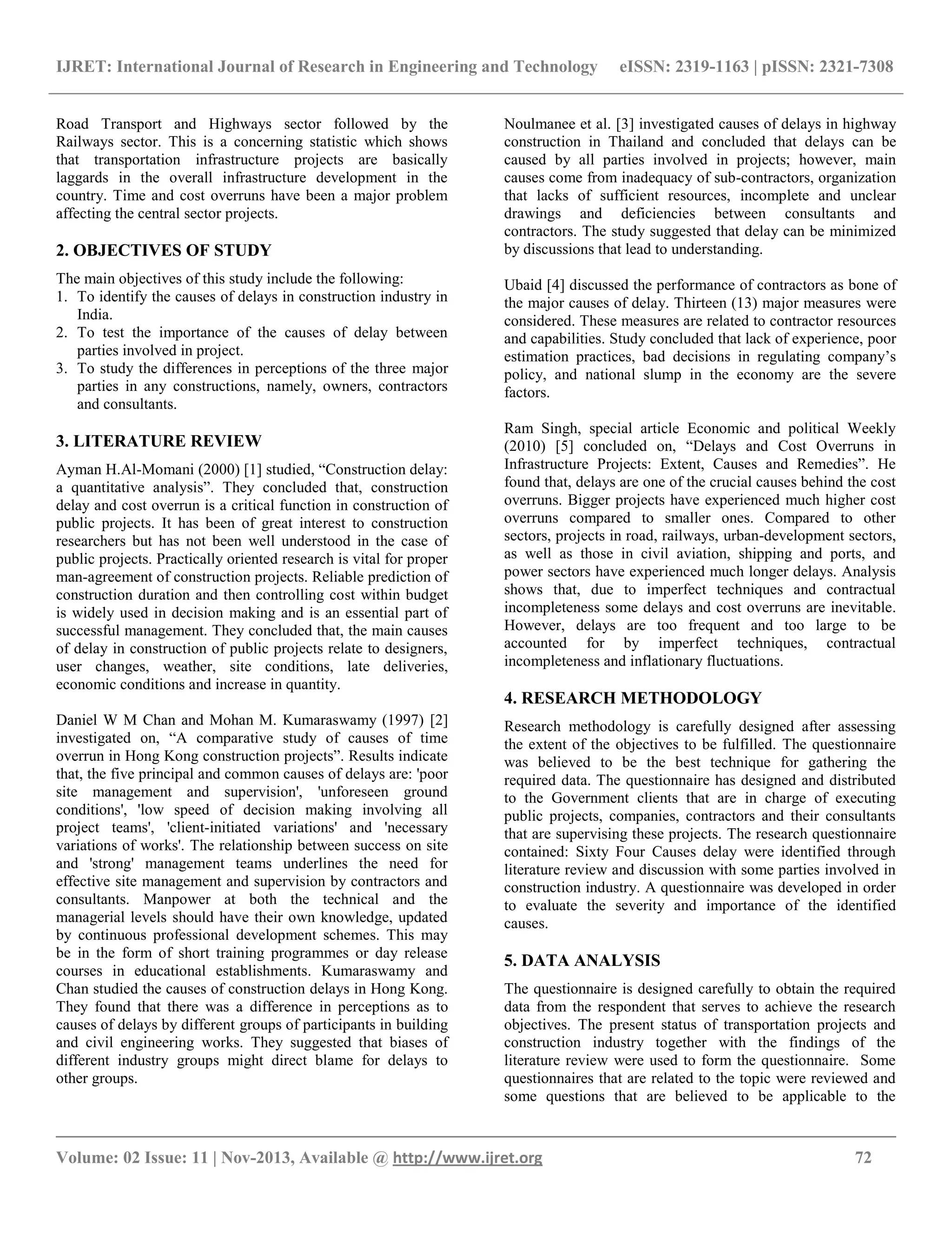 Causes of delay in indian transportation infrastructure projects | PDF
