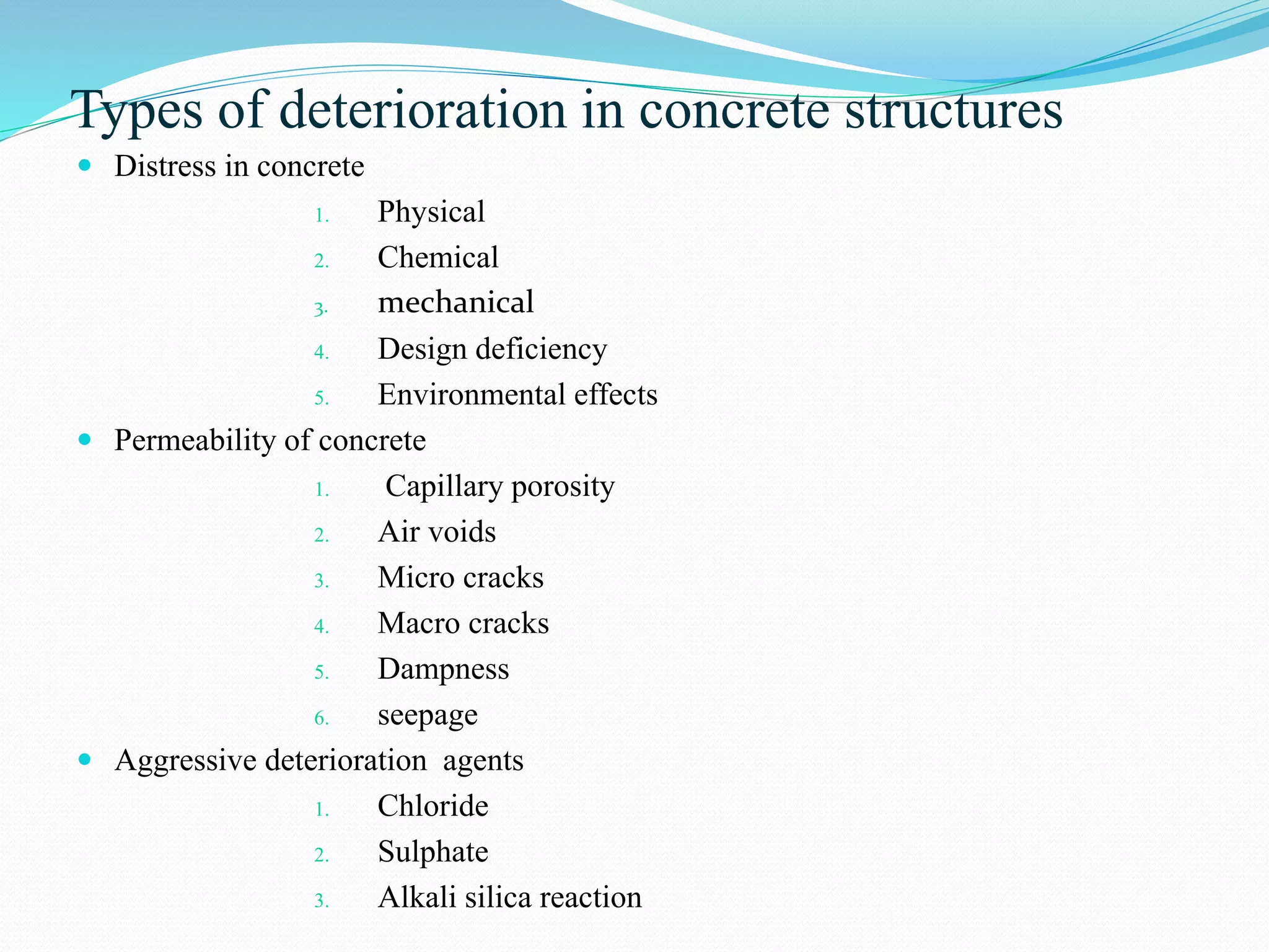 Causes of deterioration of concrete structures | PPTX