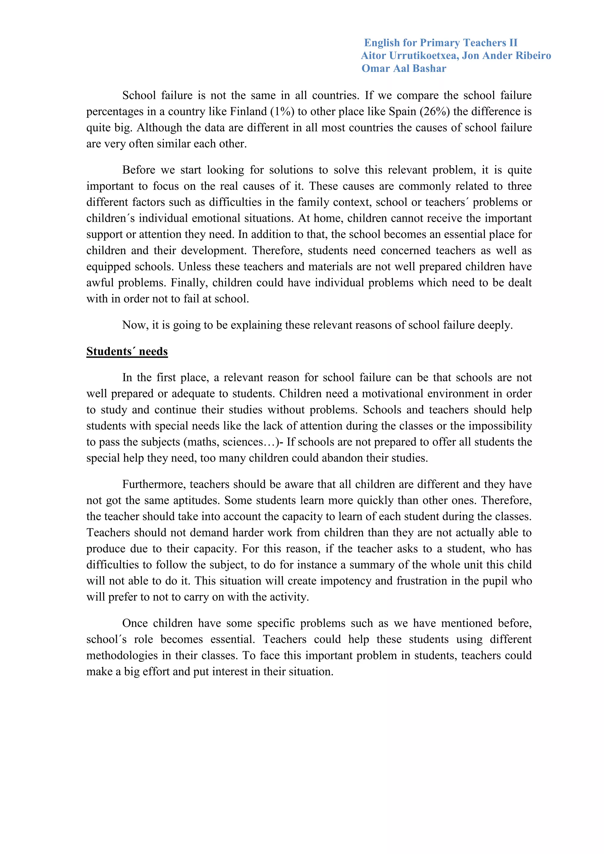Causes of failure in Primary Education | PDF