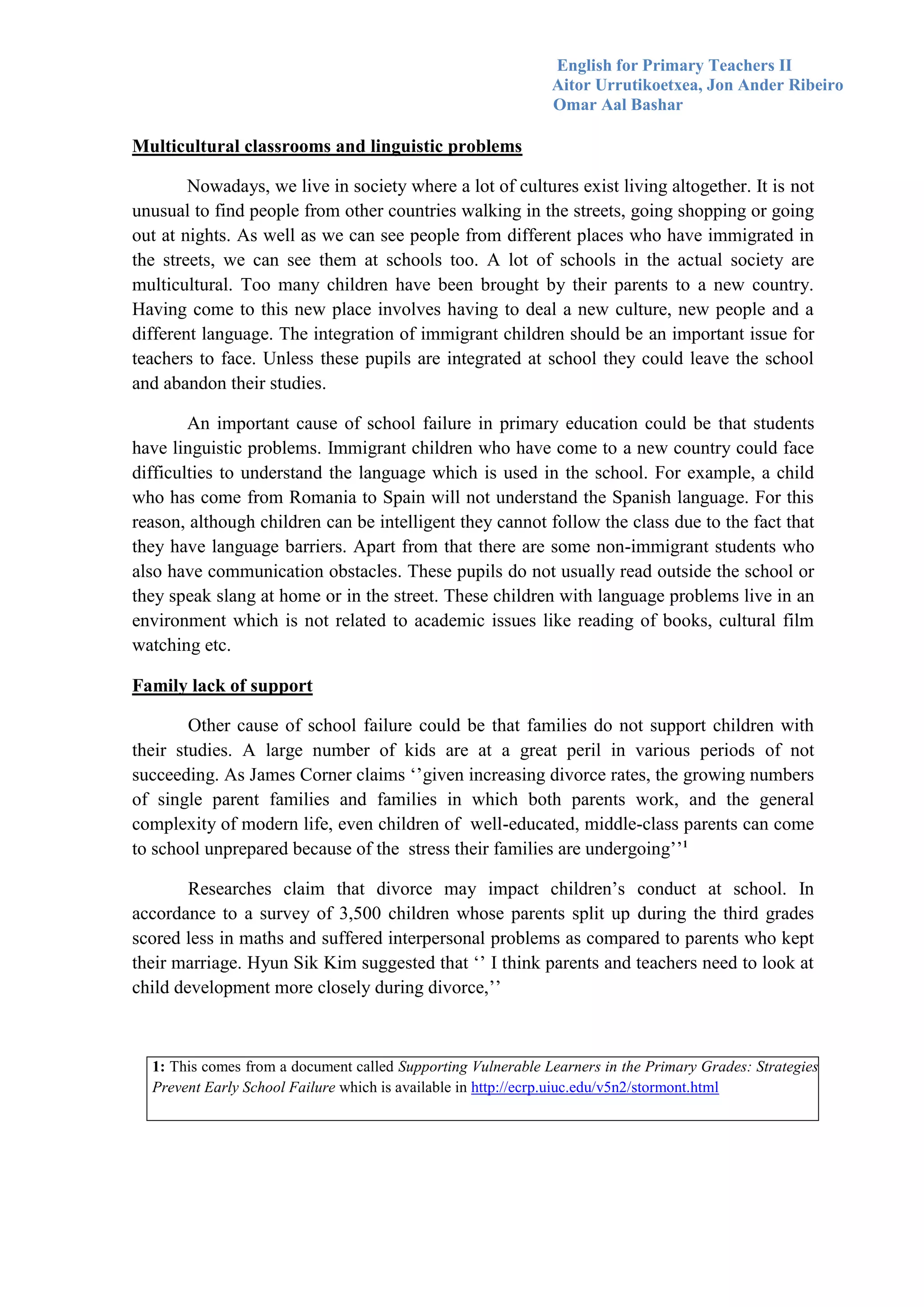 Causes of failure in Primary Education | PDF