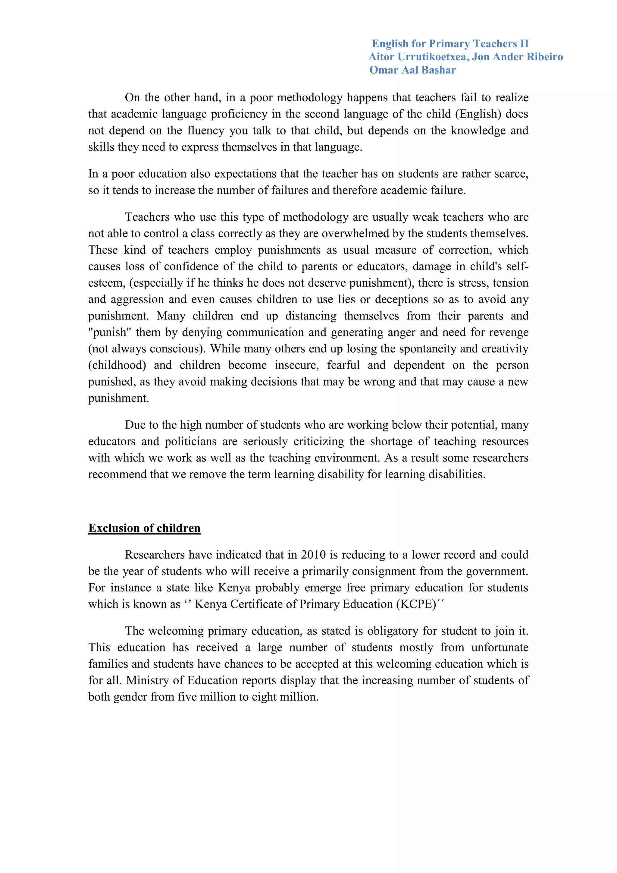 Causes of failure in Primary Education | PDF