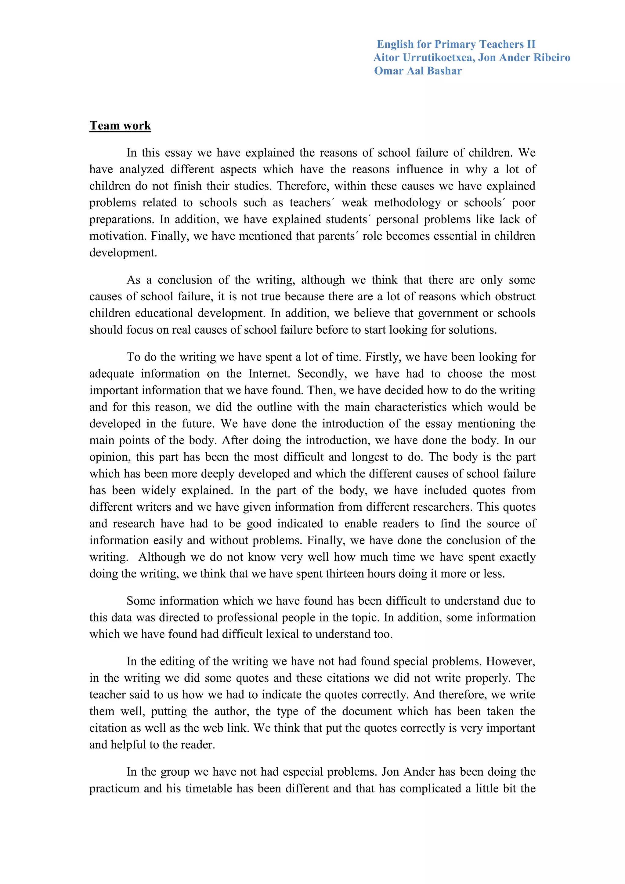 Causes of failure in Primary Education | PDF