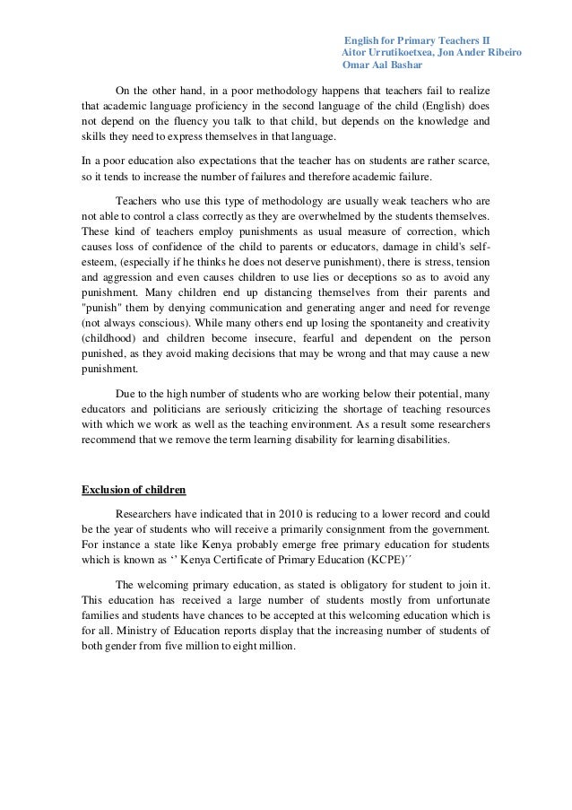 Causes of failure in Primary Education