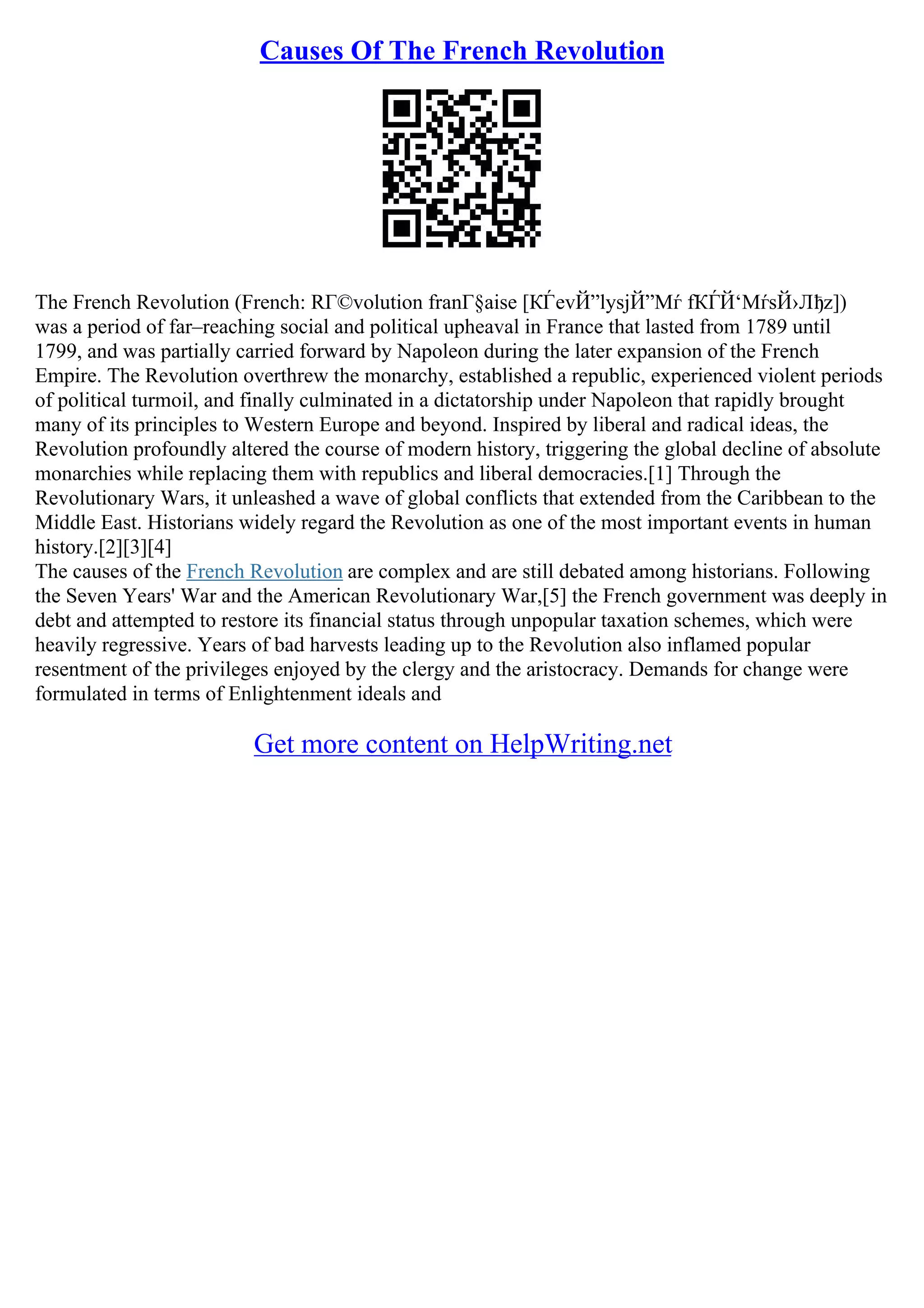 Causes Of French Revolution Essay | PDF