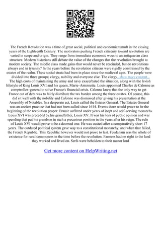 Causes Of French Revolution Essay | PDF