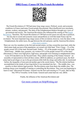 Causes Of French Revolution Essay | PDF