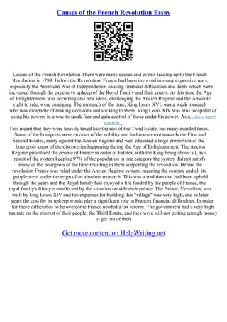 Causes Of French Revolution Essay | PDF