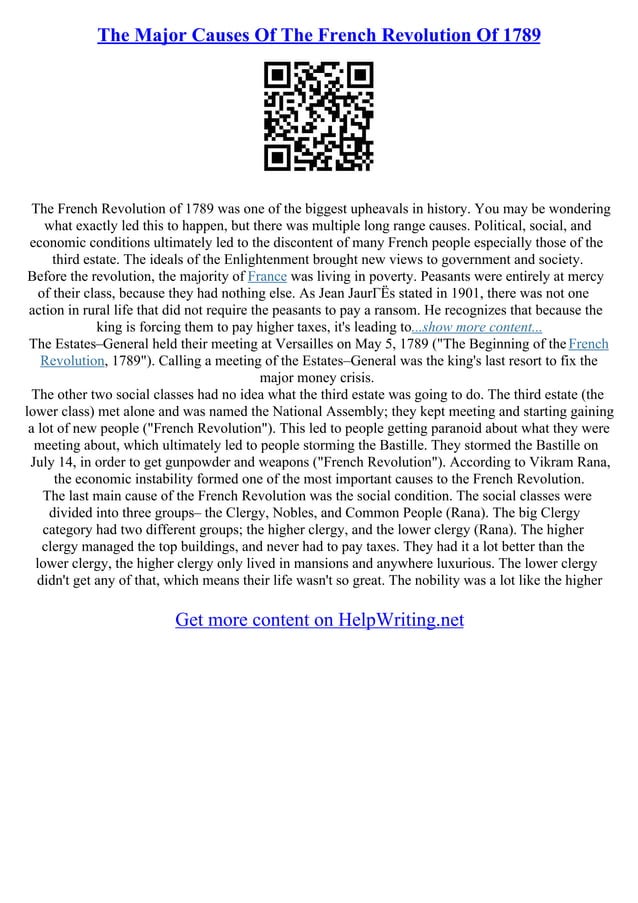 Causes Of French Revolution Essay | PDF