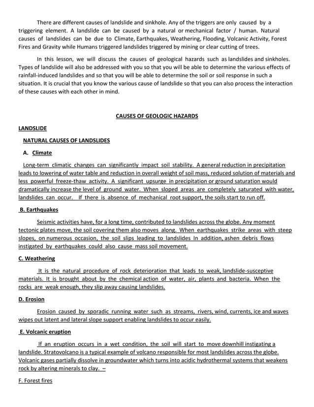 Causes of gEOLOGIC hAZARDS.docx | Geography | Science