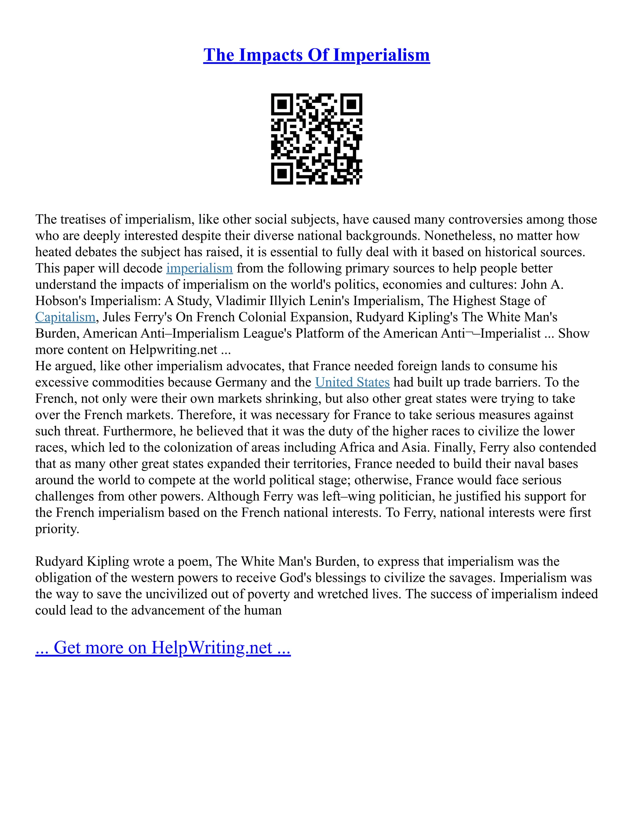 Causes Of Imperialism | PDF