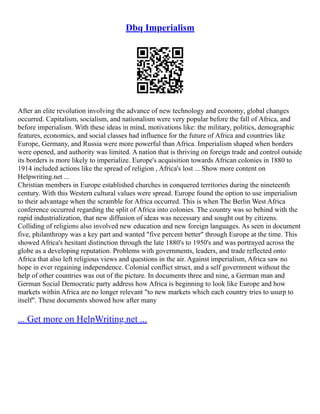 Causes Of Imperialism | PDF