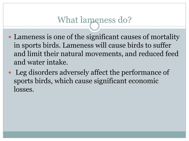 Causes of lameness in sport birds | PPTX | Infectious Diseases | Diseases and Conditions