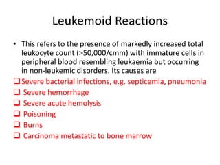 Causes of Leukocytosis, Leokopenia, Lymphocytosis and Leukemoid ...