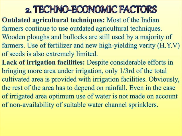 Causes of low productivity in indian agriculture | PPTX | Agriculture ...