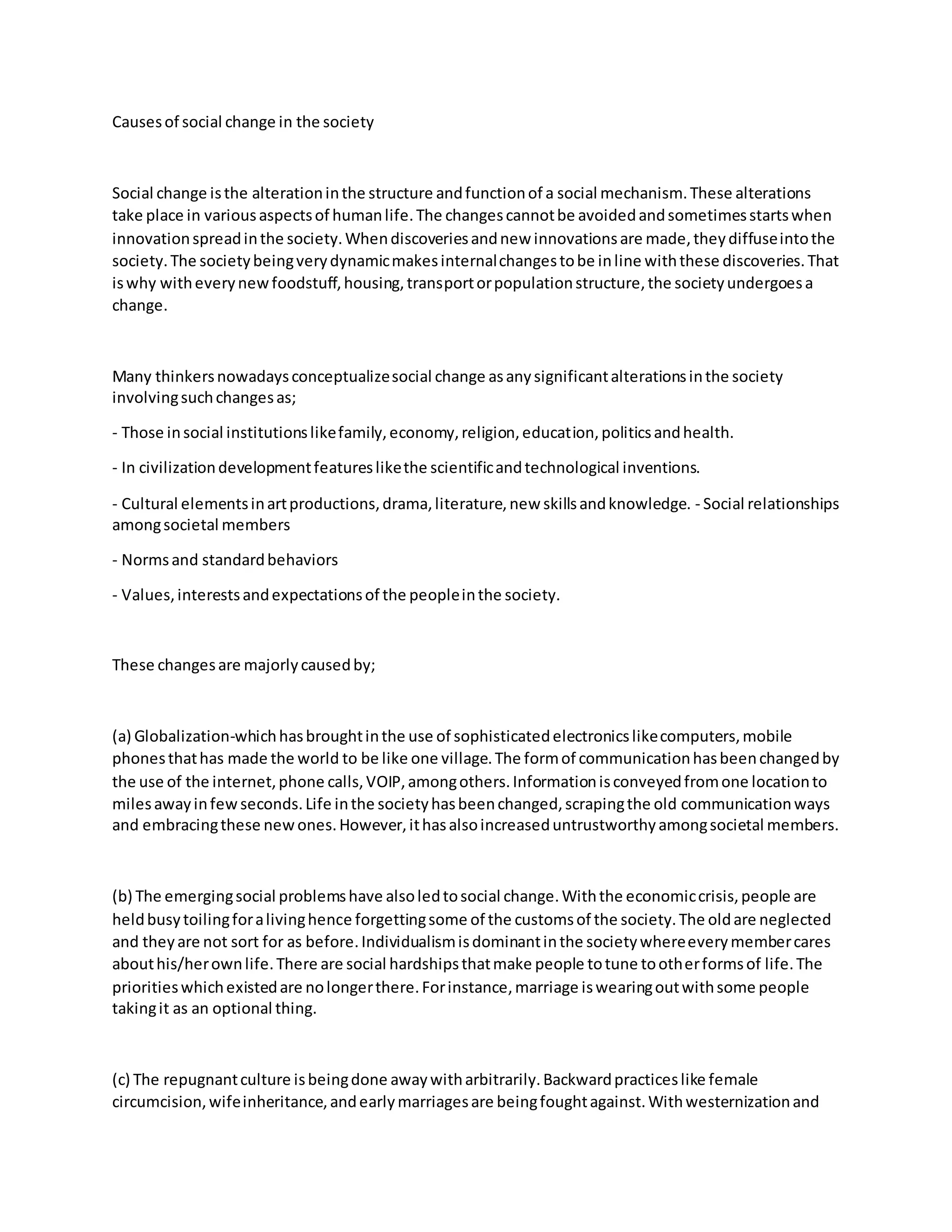 Causes of social change in the society | DOCX
