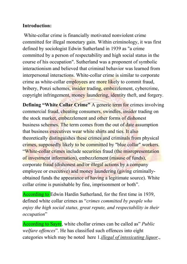 Causes of soco economic crimes or white collar crimes | PDF | Crime ...