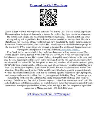 Causes Of The American Civil War Essay | PDF