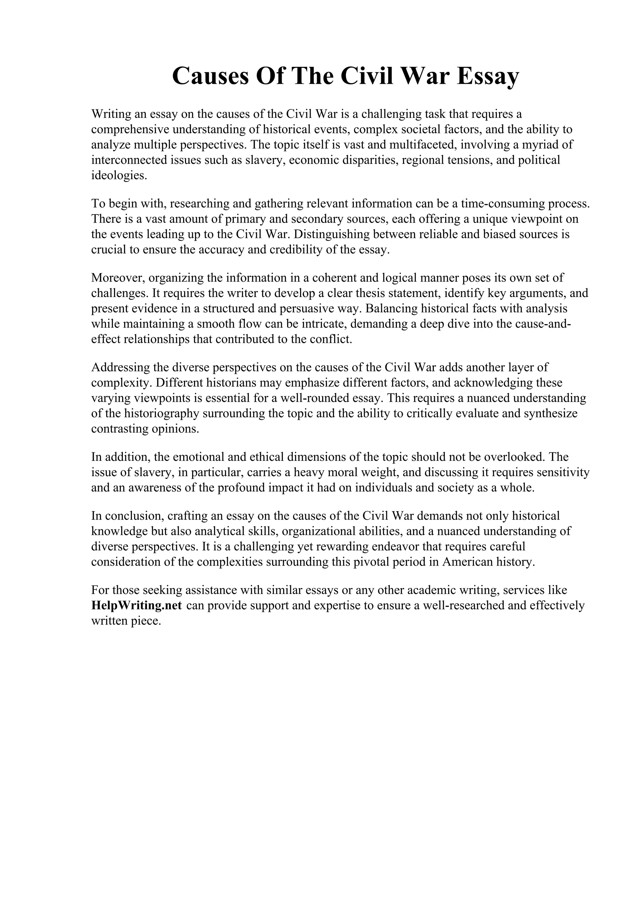 Causes Of The Civil War Essay. . Many Causes Of The Civil War - Free ...