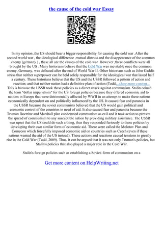 Causes Of The Cold War Essay | PDF
