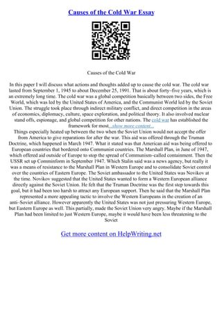 Causes Of The Cold War Essay | PDF