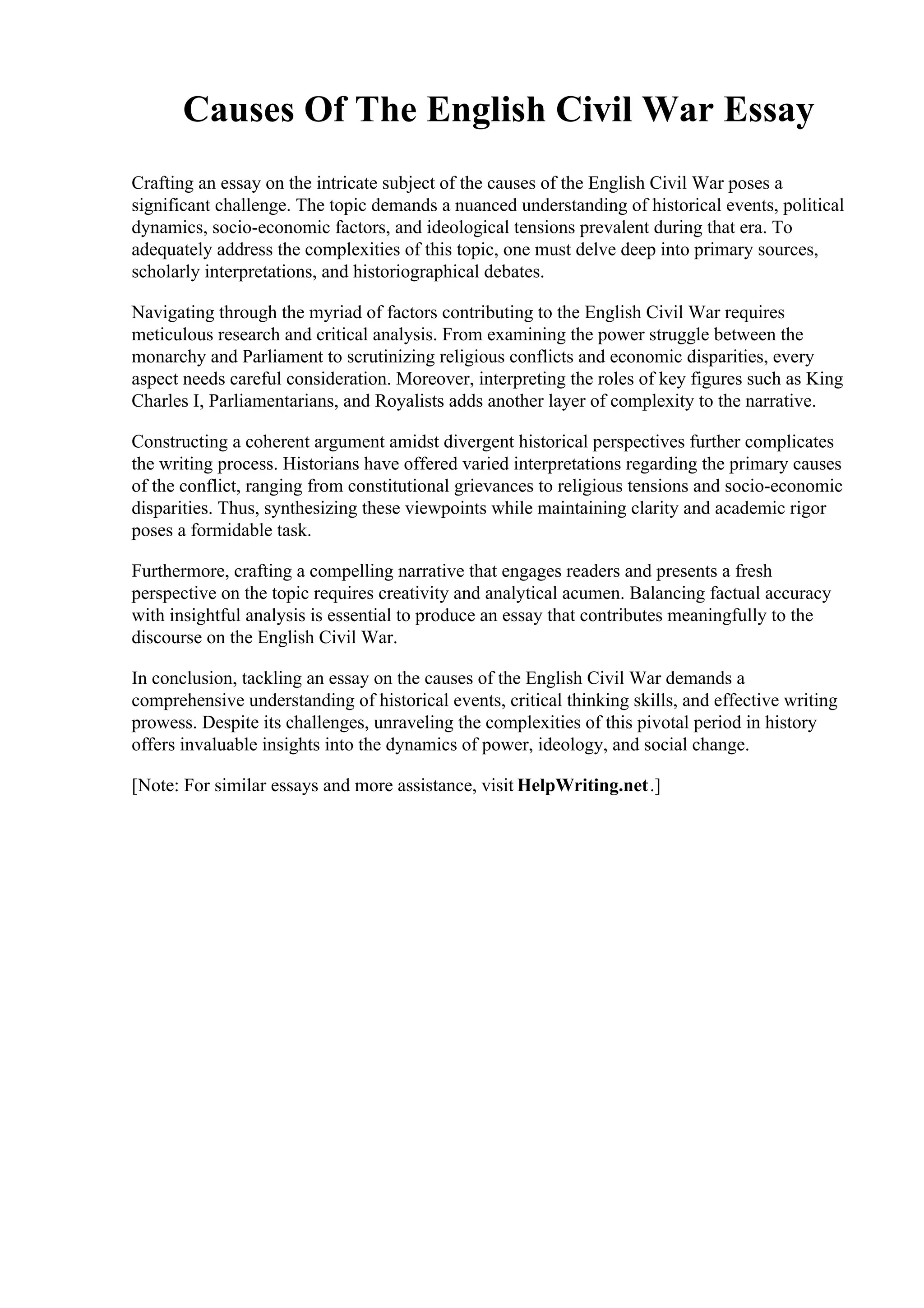 Causes Of The English Civil War Essay | PDF