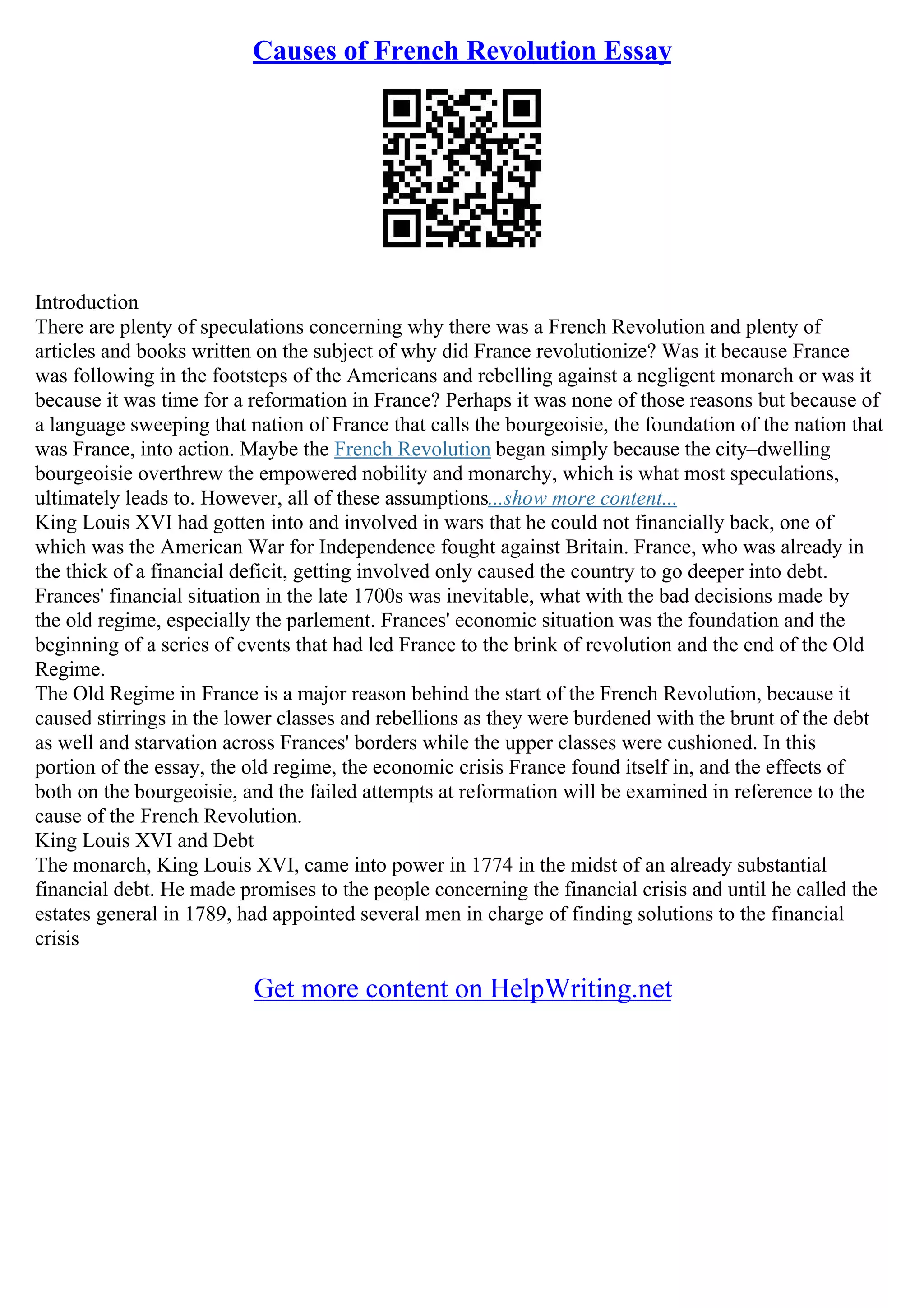 Causes Of The French Revolution Essay | PDF