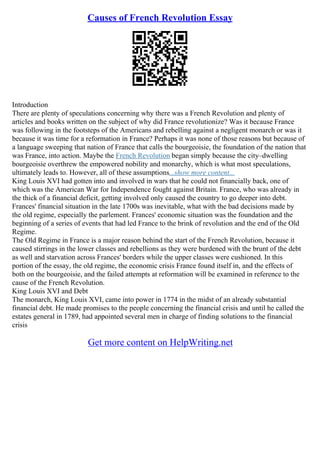 Causes Of The French Revolution Essay | PDF
