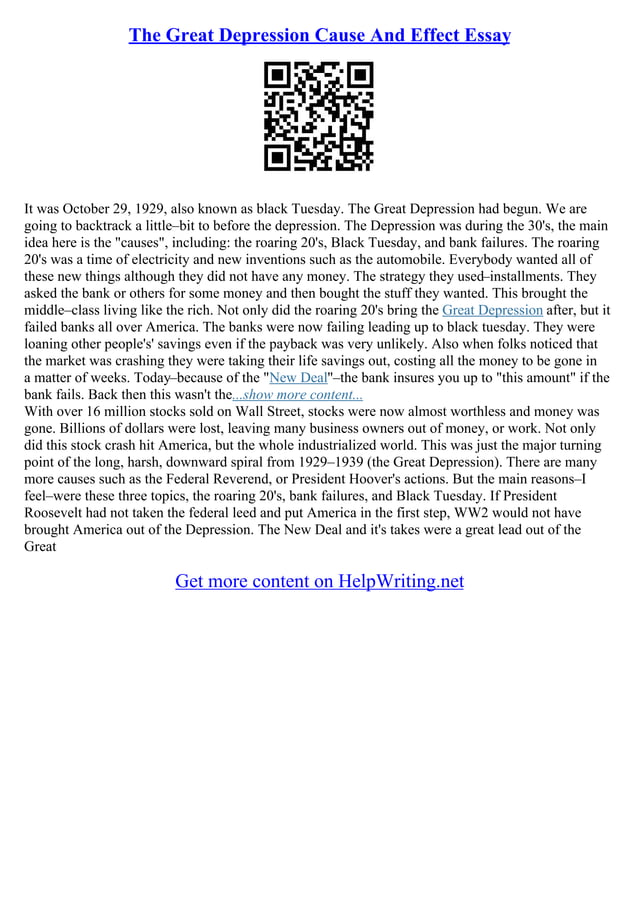 Causes Of The Great Depression Essay | PDF | Stocks and Bonds ...