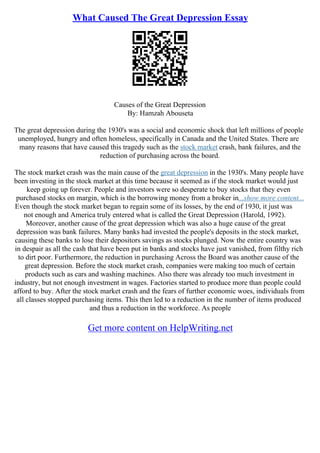 Causes Of The Great Depression Essay | PDF