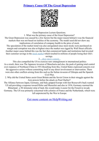 Causes Of The Great Depression Essay | PDF | Stocks and Bonds ...