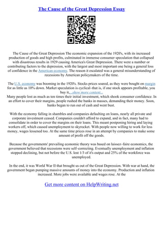 Causes Of The Great Depression Essay | PDF