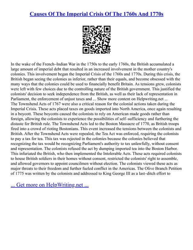 Causes Of The Imperial Crisis Of The 1760S And 1770S | PDF | Healthcare Industry | Industries