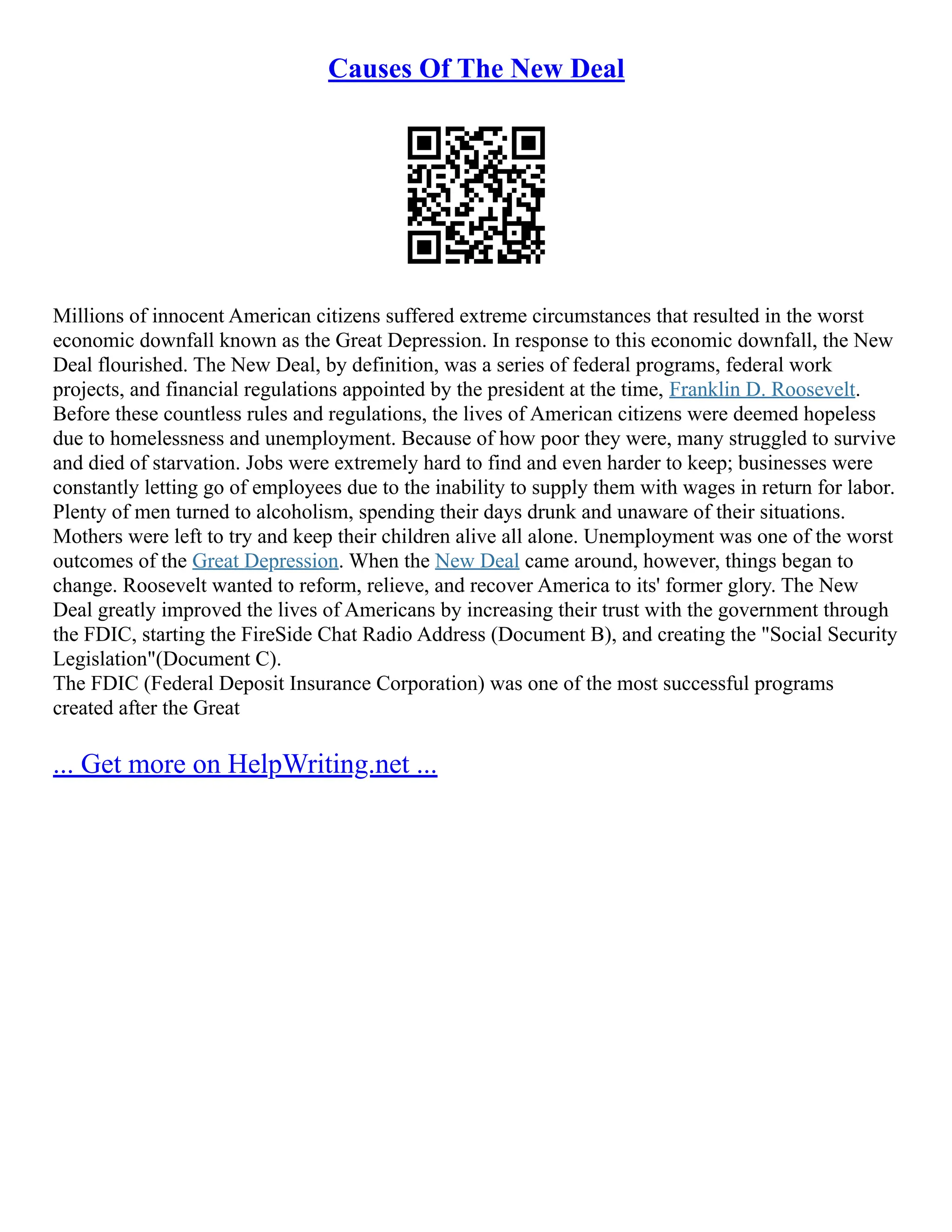 Causes Of The New Deal | PDF