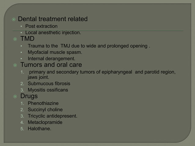 Causes of trismus | PPTX | Dental Health | Diseases and Conditions